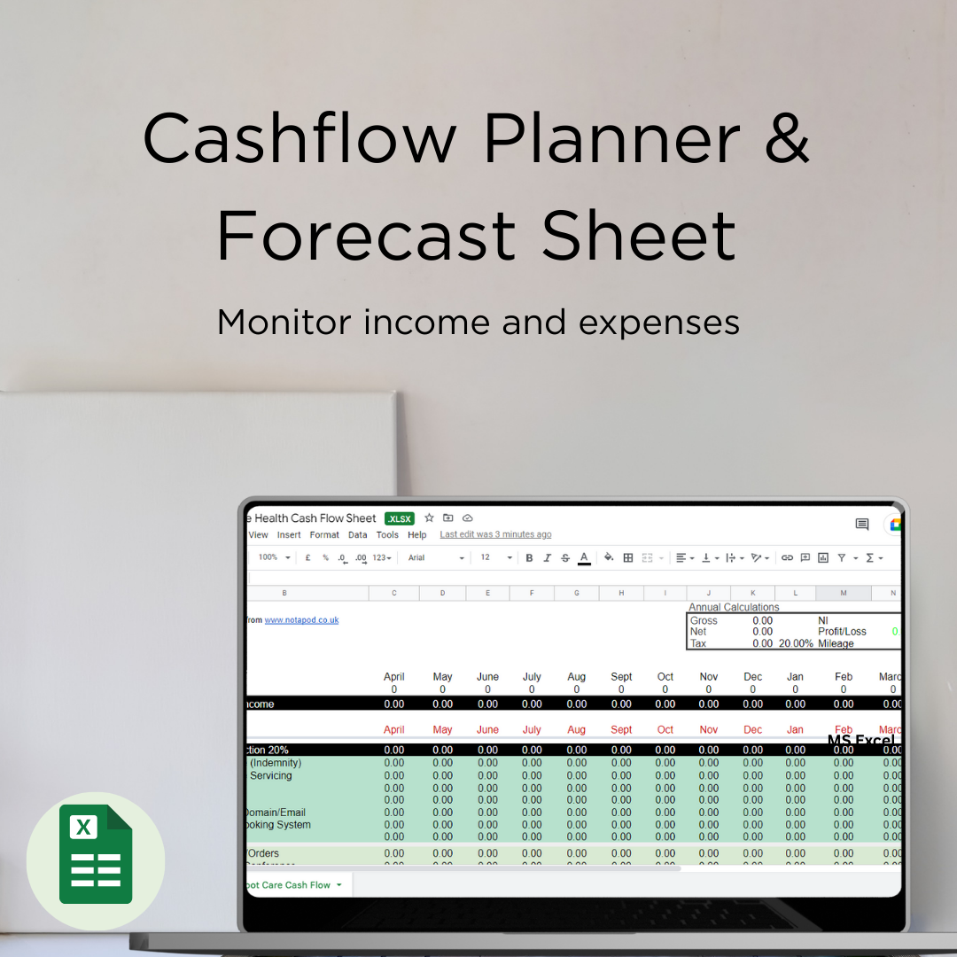 Simple Foot Health Cash Flow Planner / Forecast Sheet – Not A Pod®